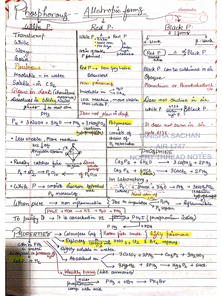 Group 15 Phosphorus Ncert Thread Notes | PDF