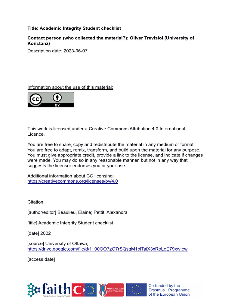 Description Ottawa Academic Integrity Student Checklist 2022 | PDF