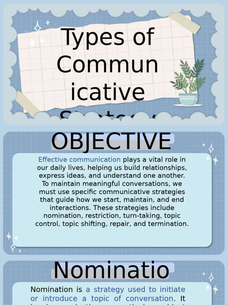 Types of Communicative Strategy | PDF | Conversation | Human Communication
