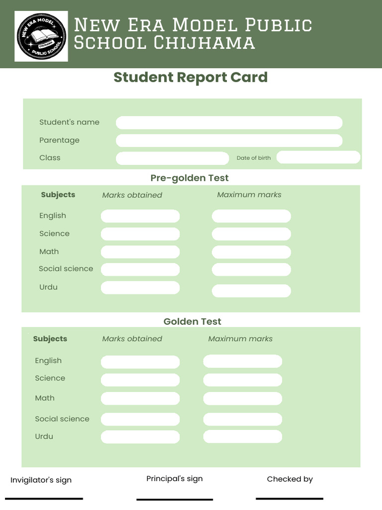Student Report Card Template | PDF