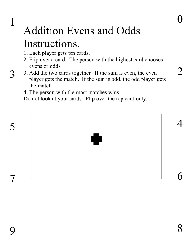 Addition Evens and Odds Game Rules | PDF
