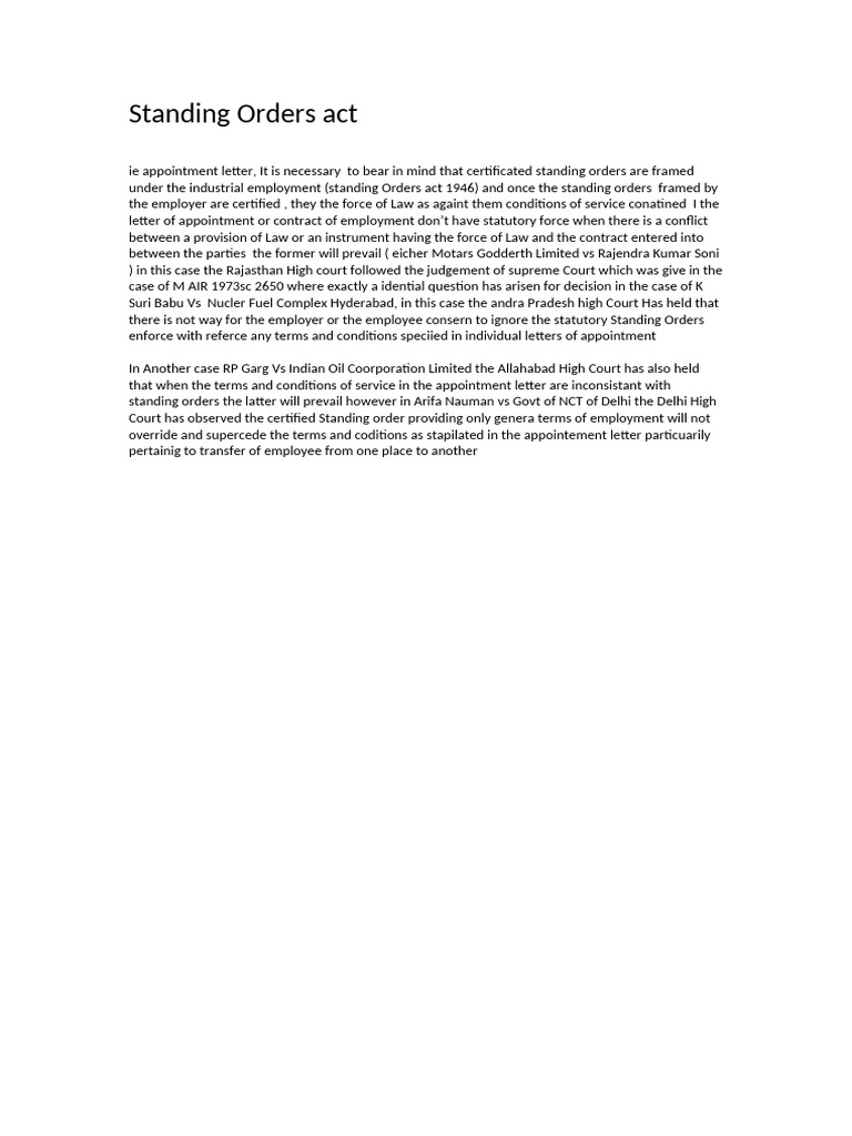 Standing Orders Act - Docx 17 April Notes | PDF