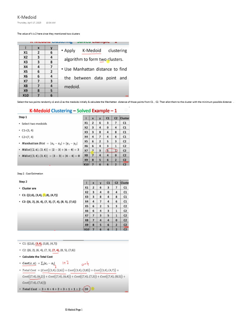 K-Medoids Clustering Steps Explained | PDF