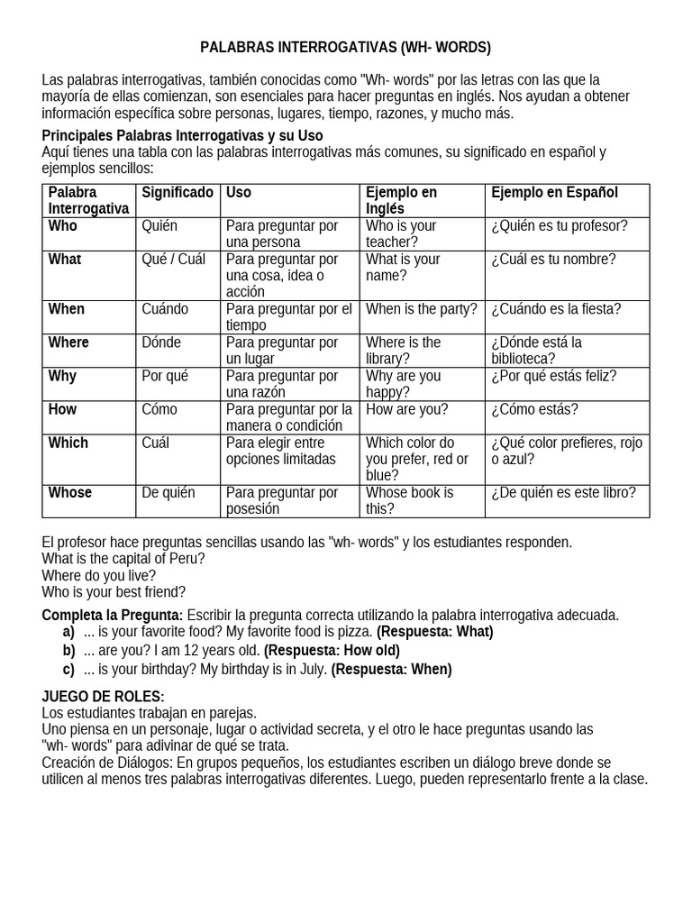 Palabras Interrogativas | PDF