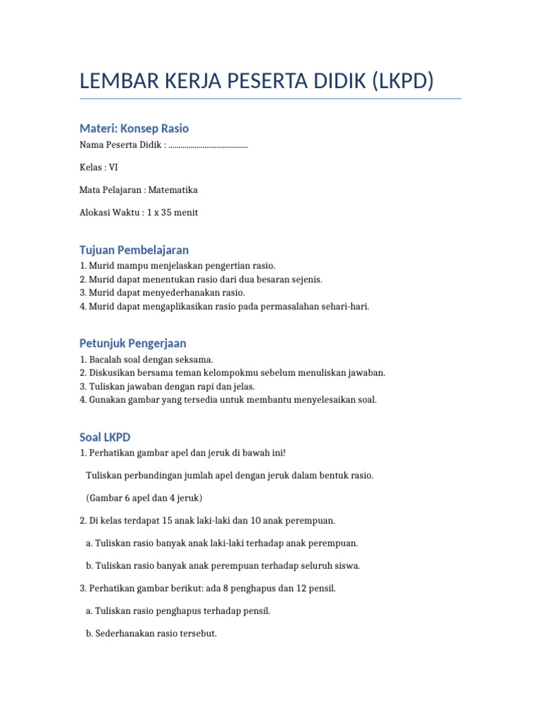 LKPD Konsep Rasio | PDF
