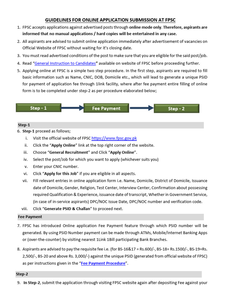 Guidelines For Online Application Submission FPSC Updated 09-09-2025 | PDF | Button (Computing ...