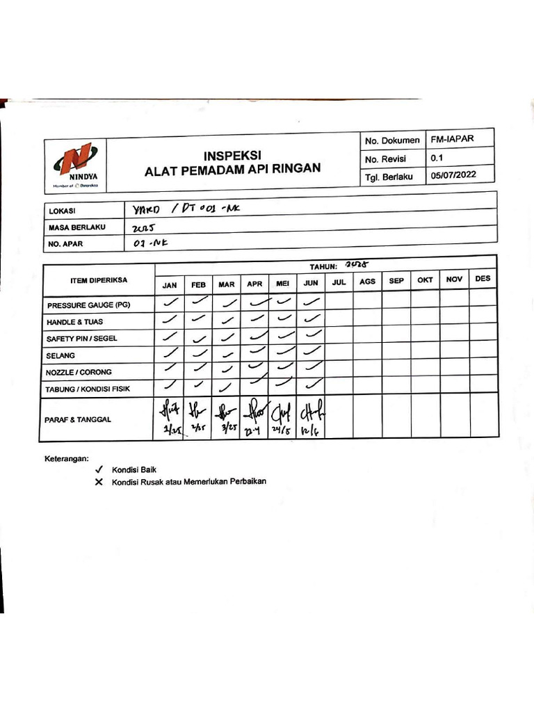 Inspeksi APAR DT-001 Juni 2025 | PDF