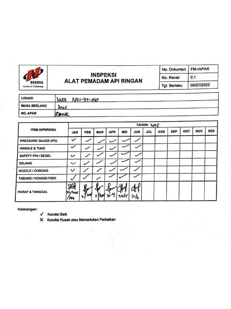 Inspeksi APAR DT-010 Juni 2025 | PDF