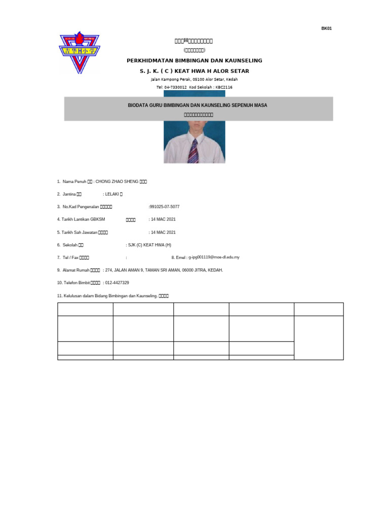 Bk01 Biodata GBKSM | PDF