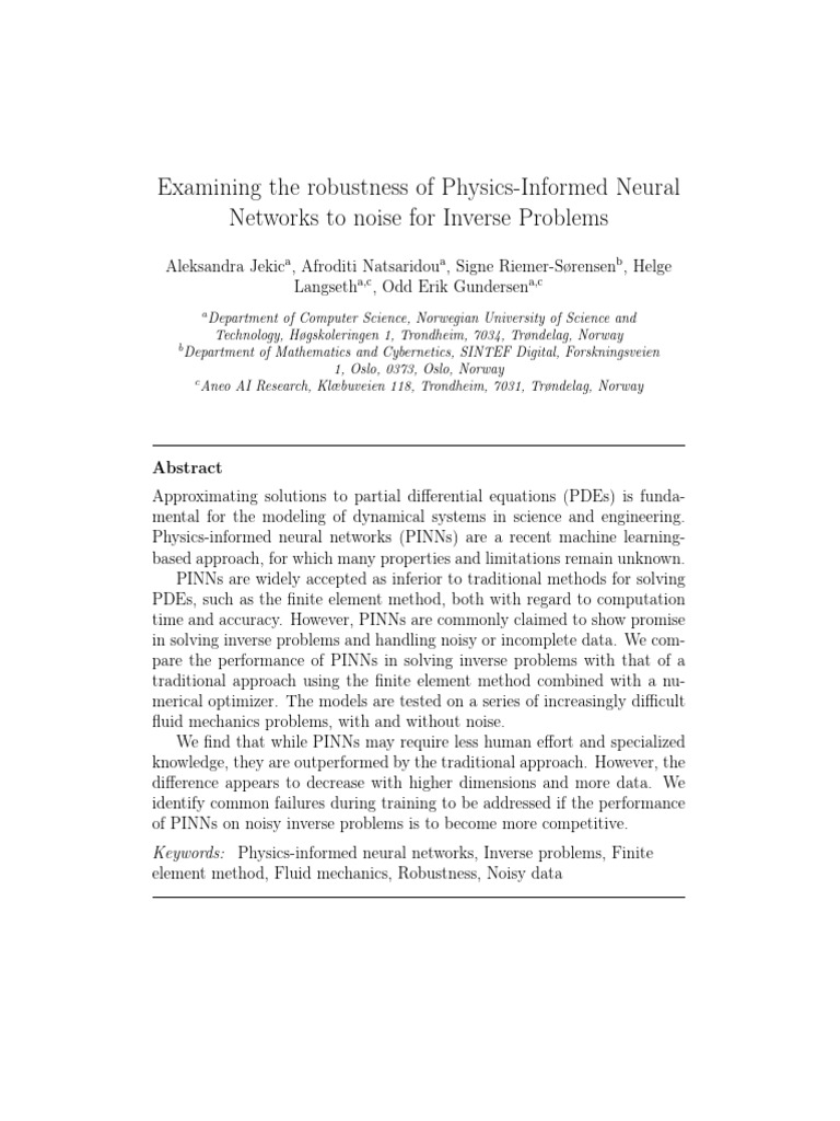 Examining The Robustness of Physics-Informed Neural Networks To Noise For Inverse Problems | PDF ...
