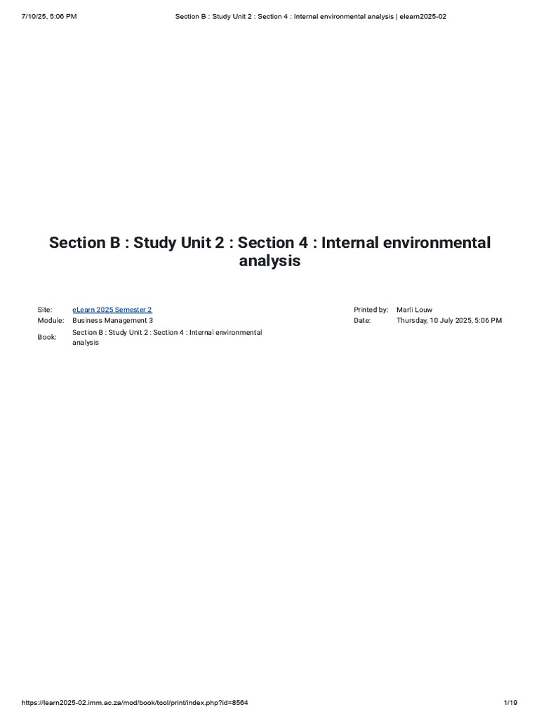 Section B - Study Unit 2 - Section 4 - Internal Environmental Analysis - Elearn2025-02 | PDF ...