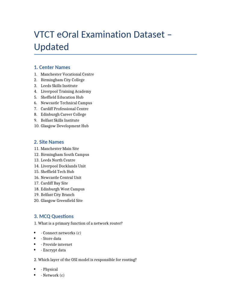 VTCT EOral Complete Updated | PDF | Computer Network | Internet Protocol Suite