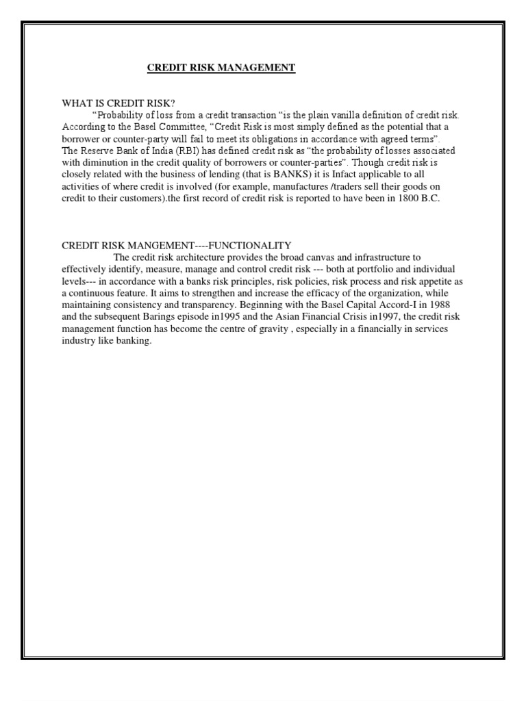 Credit Risk Management | PDF | Credit (Finance) | Credit Risk