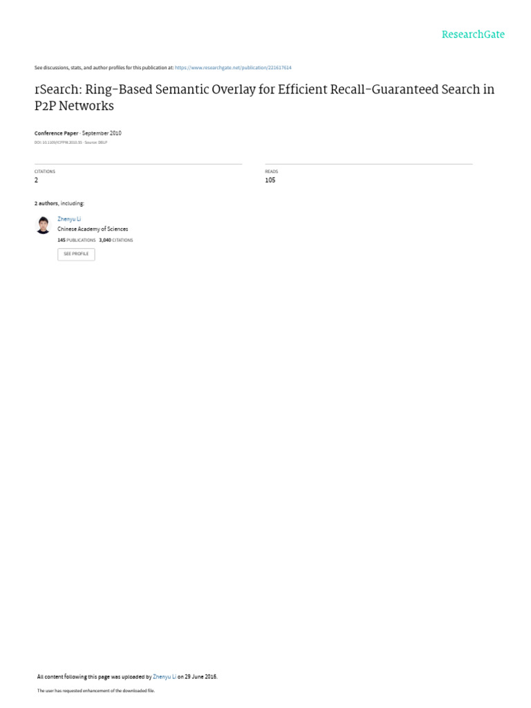 rSearch: Efficient P2P Search Overlay | PDF | Peer To Peer | Computer ...
