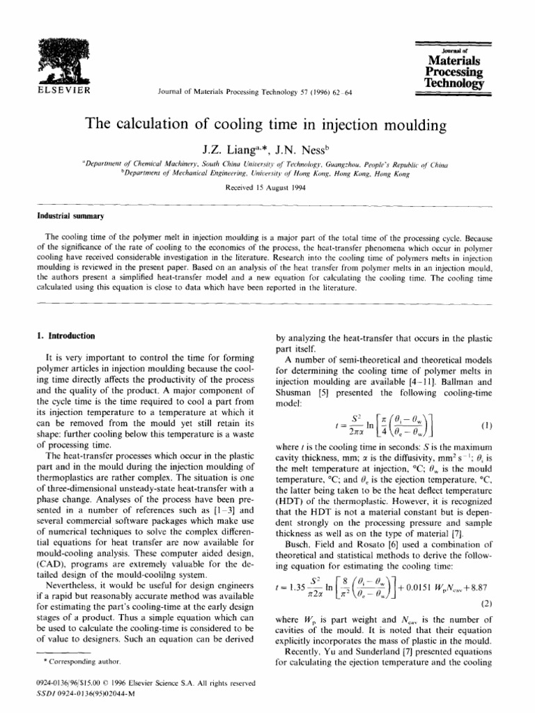 Calculation of Cooling Time in Injection Molding | Temperature | Heat ...