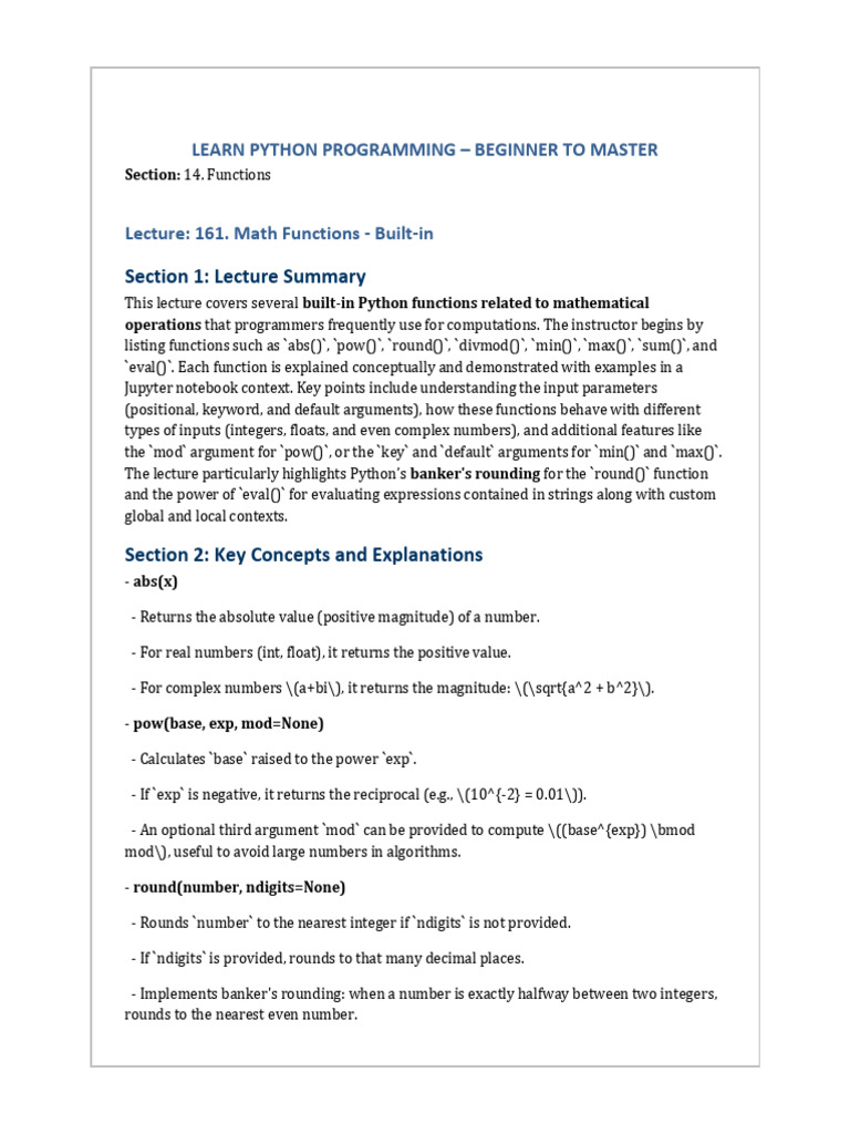 Math Functions - Built-In | PDF | Parameter (Computer Programming) | Rounding