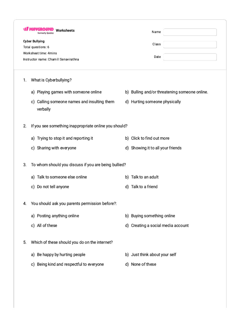 Cyberbullying Awareness Worksheet | PDF