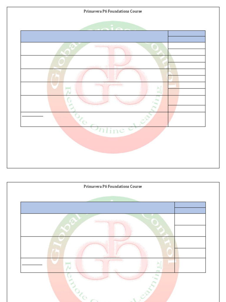Primavera P6 Foundations Course Outlines | PDF | Software | Computing