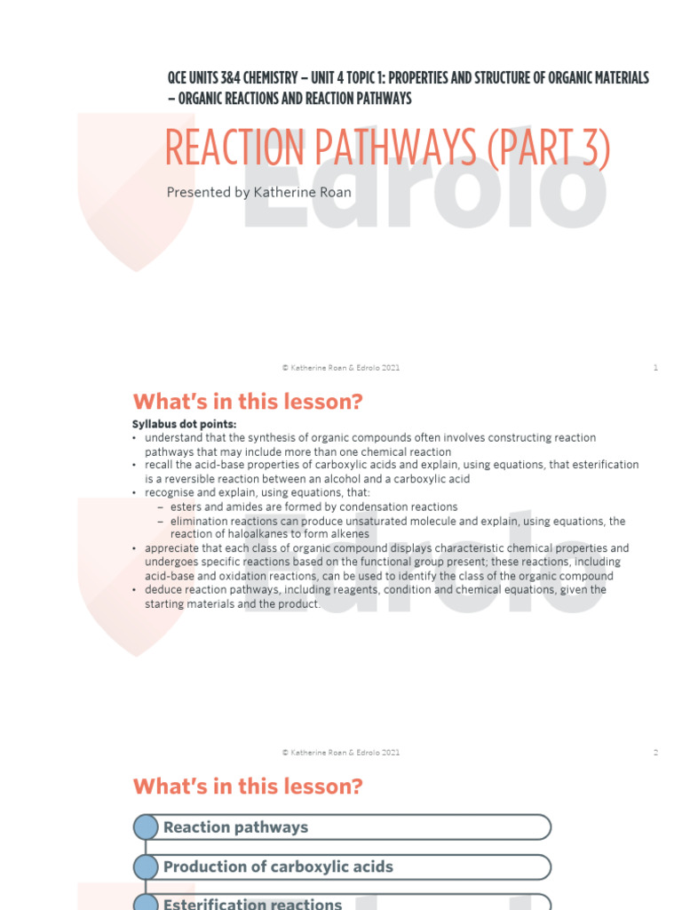 Organic Reactions and Pathways Guide | PDF | Ester | Chemical Reactions
