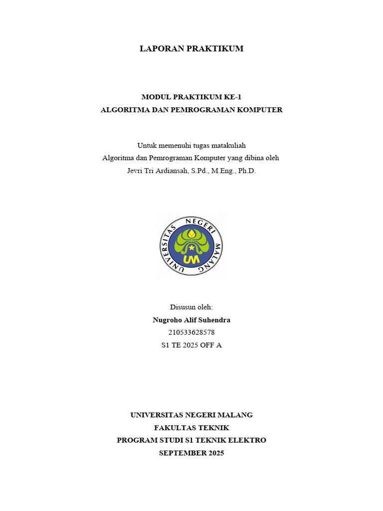 Format Laporan Praktikum Algoritma Pemrograman 2025 | PDF
