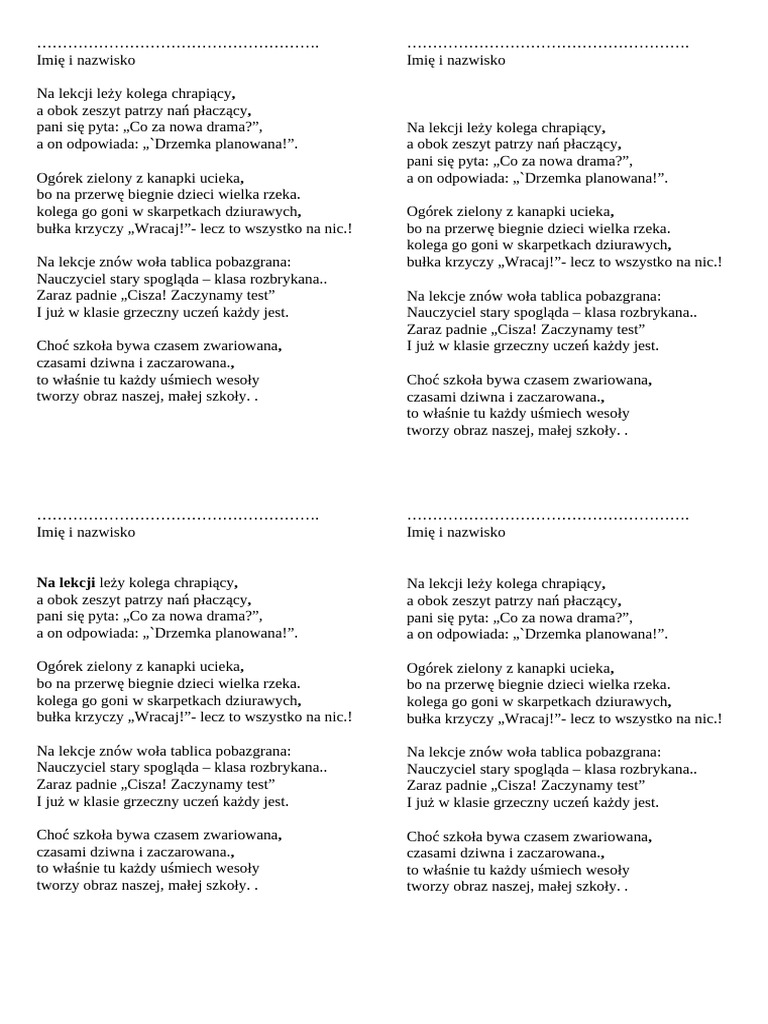 Język Polski Karta Pracy Epitety Klasa 4 | PDF