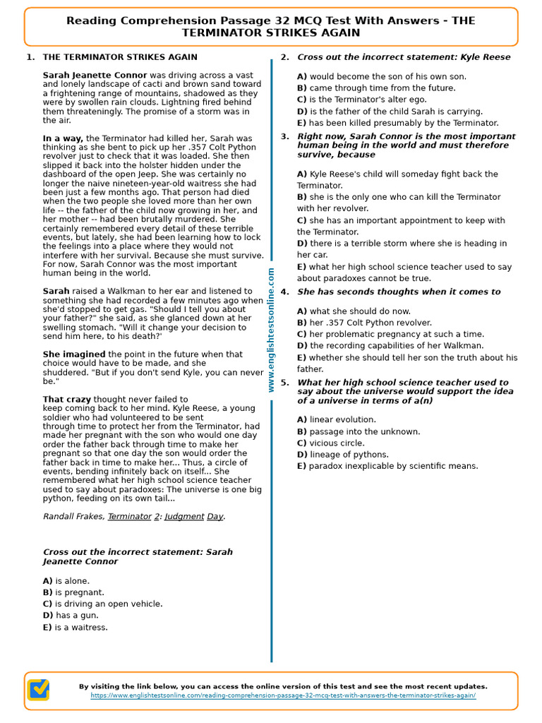 602 Reading Comprehension Passage 32 MCQ Test With Answers The ...