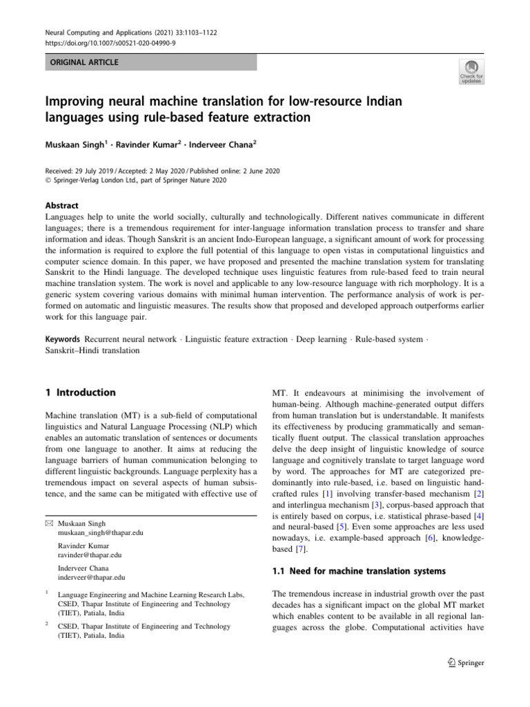 Machine Translation Models - Improving neural machine translation for low-resource Indian ...