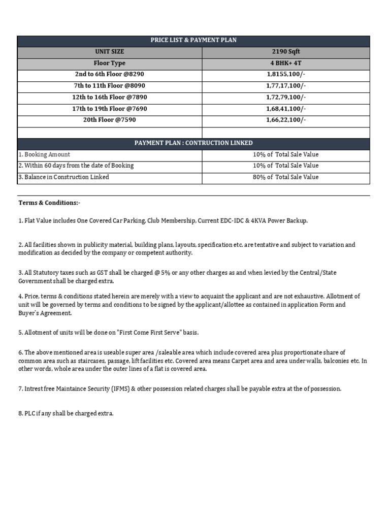 Price List & Payment Plan 2 | PDF | Taxes