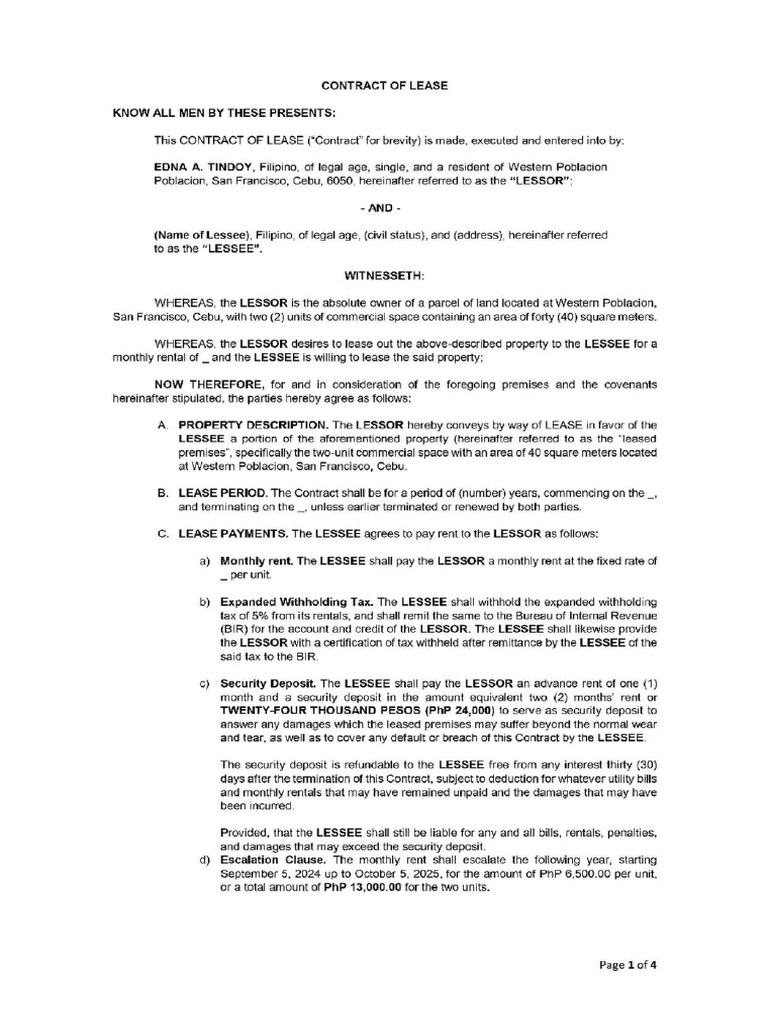 Contract of Lease | PDF
