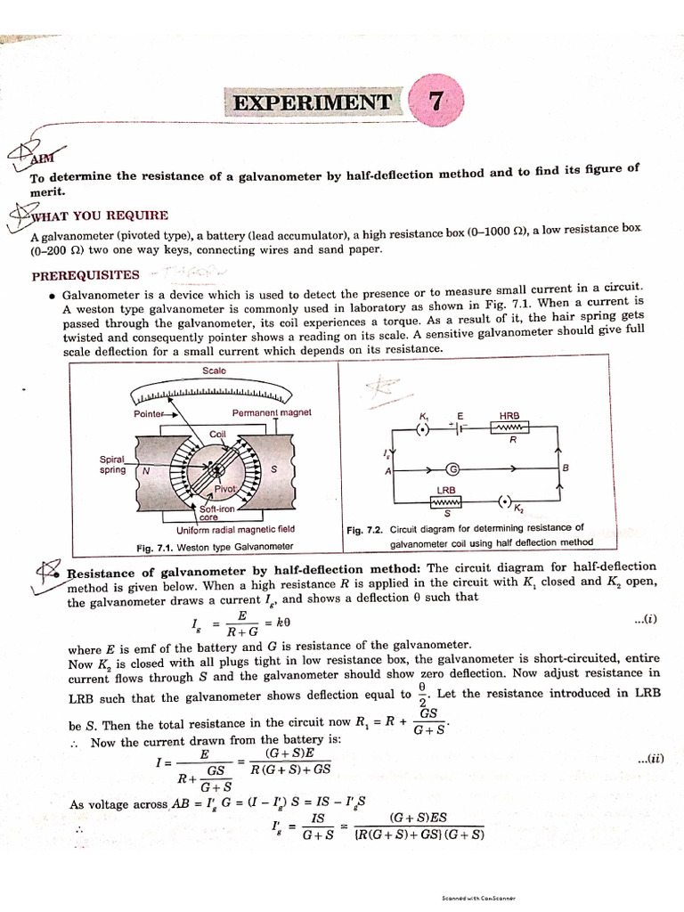Experiment-5 Resistance of a Galvanometer 12th Cbse. (07-08) | PDF