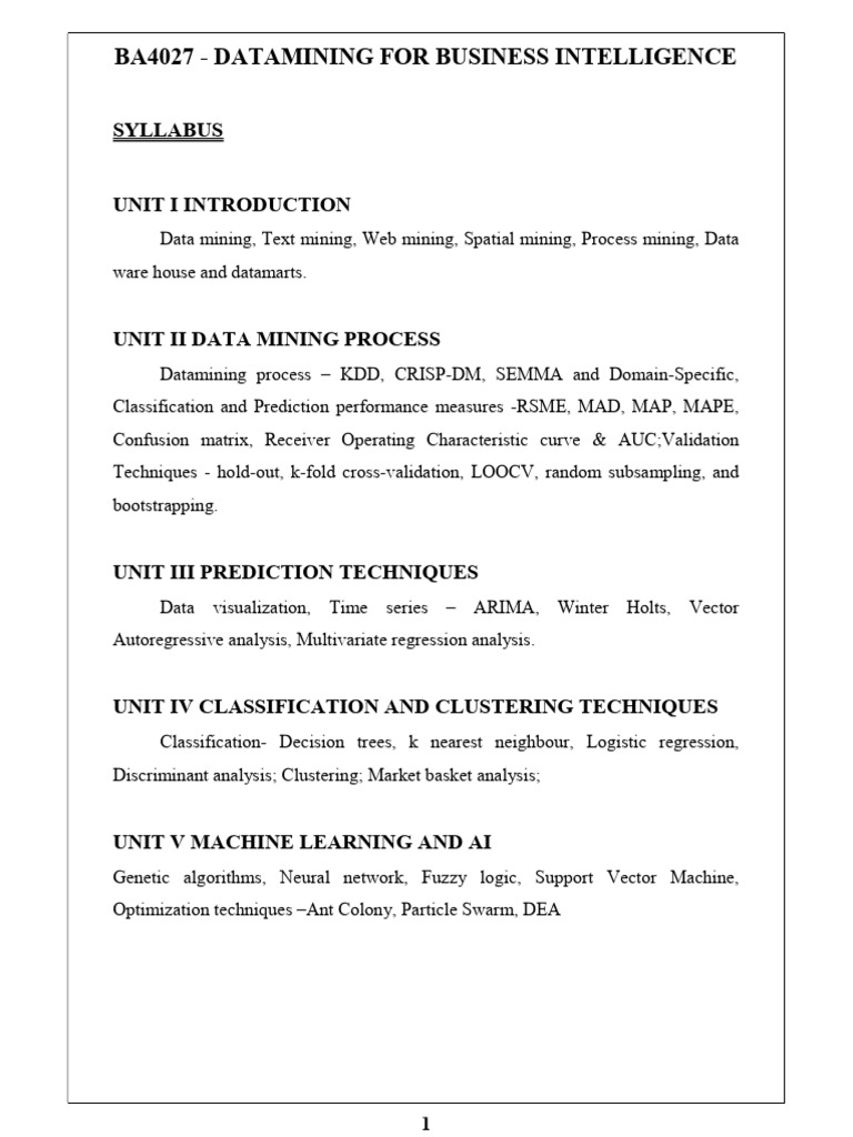 UNIT 1 Datamining | PDF | Data Mining | Data