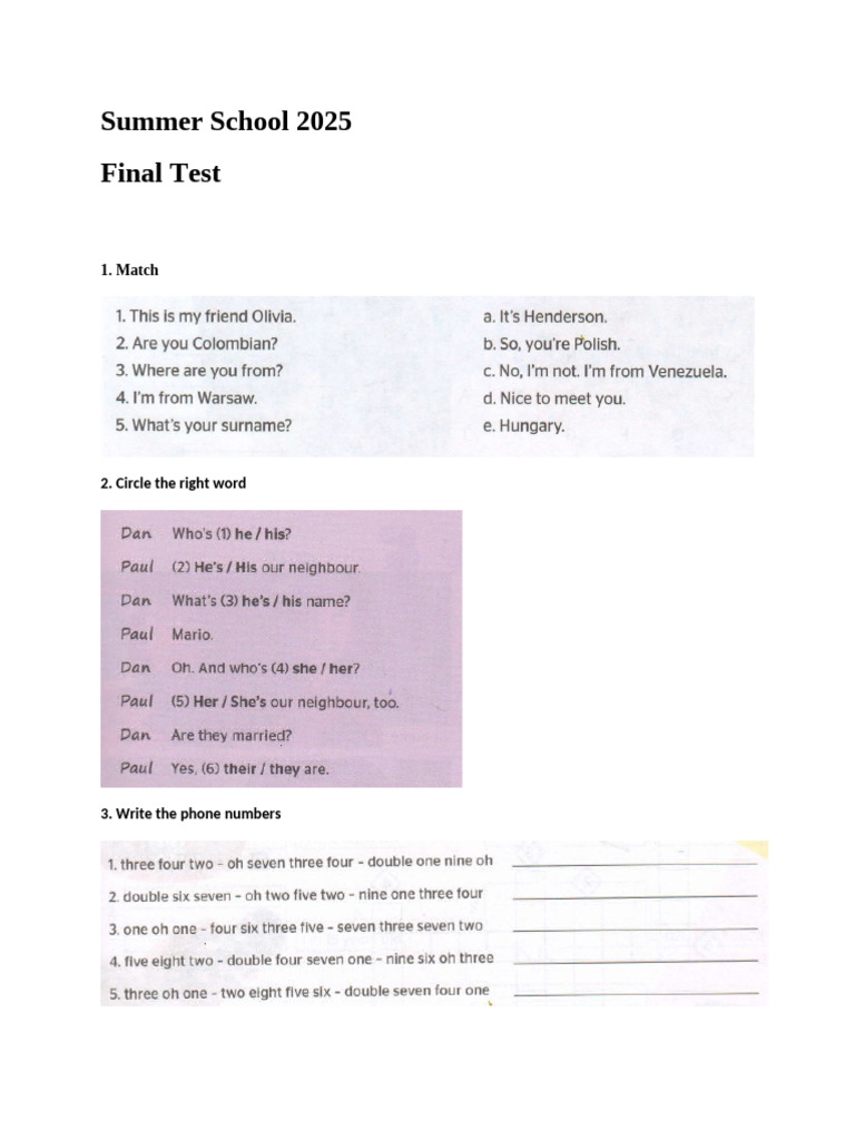 Summer School 2025 Final Test Guide | PDF