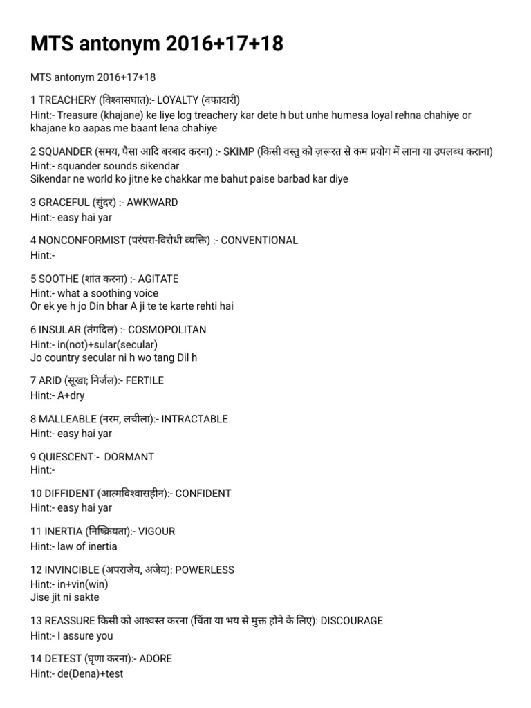Antonym Part 2 | PDF