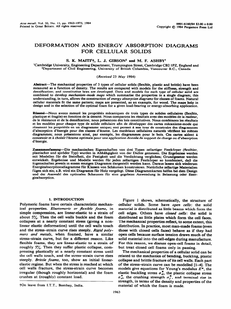 Deformation and Energy Absorption Diagrams For Cellular Solids | PDF ...