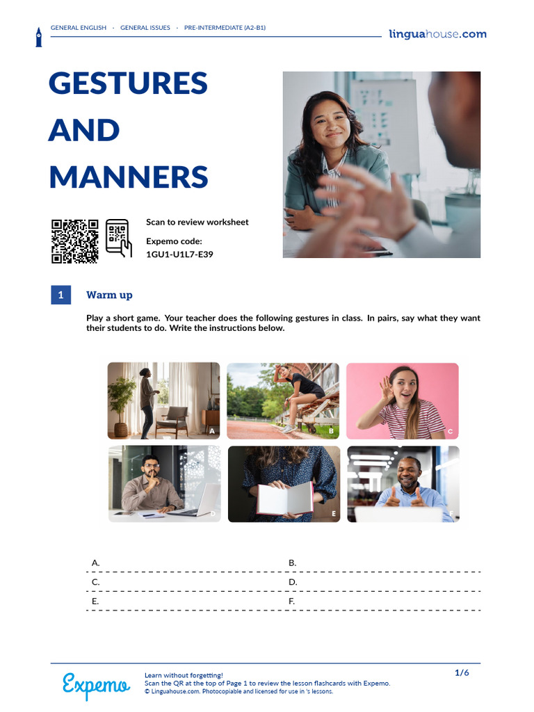 Gestures and Manners British English Student | PDF | Etiquette | Human ...