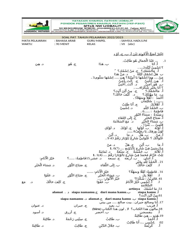 Bhs Arab Kls 7 ABC Acccc | PDF