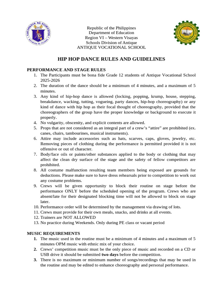 Hip-Hop-Dance-Competition-Rules-and Guidelines | PDF | Costume ...