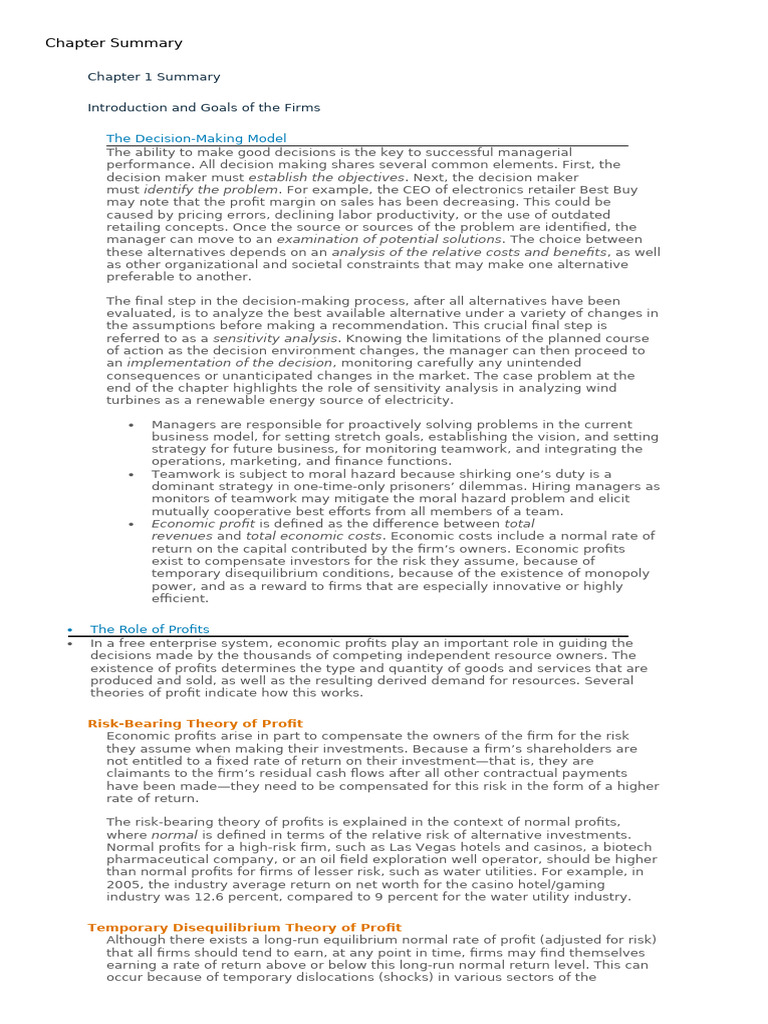 Chapter 1 Decision Making Model | PDF | Profit (Economics) | Incentive
