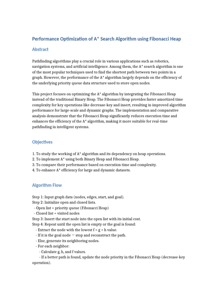 Performance Optimization of Astar Using Fibonacci Heap | PDF | Algorithms And Data Structures ...