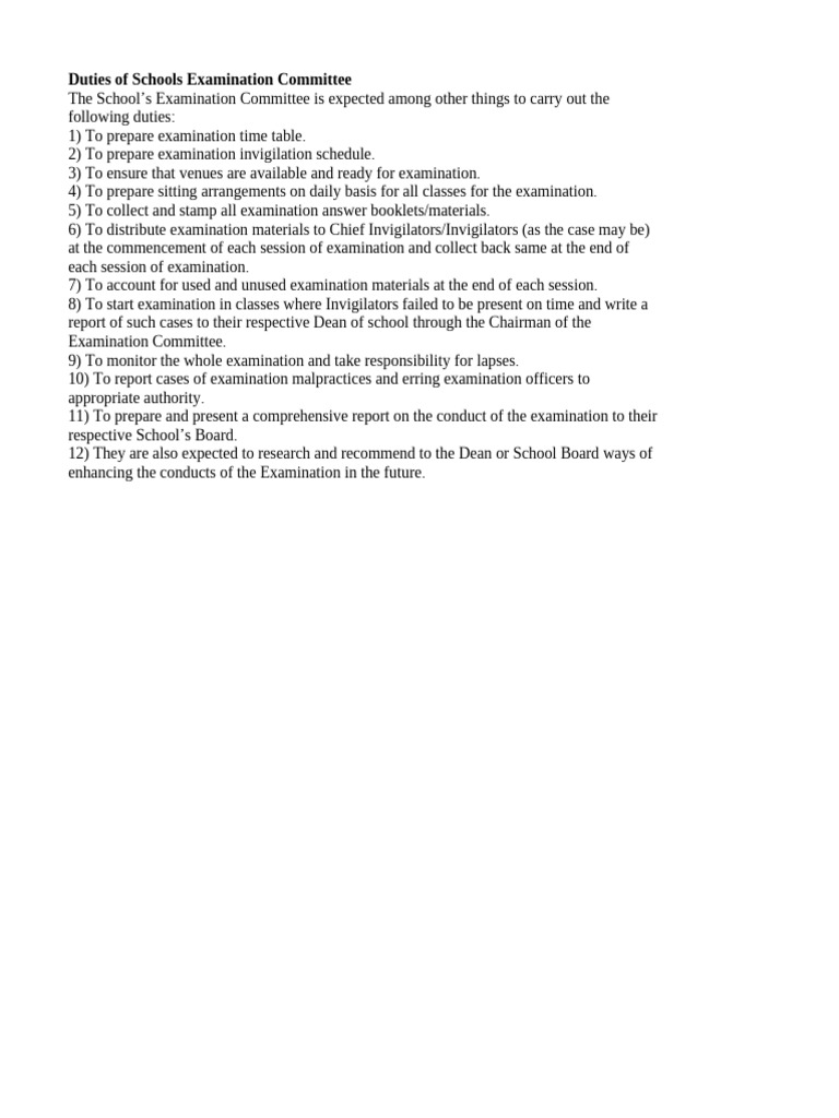 Examination Committee Duties Overview | PDF