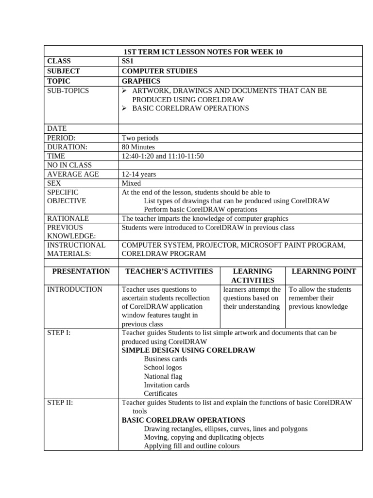 1st Term Ict Lesson Notes For Week 7 | PDF | Teachers | Educational ...