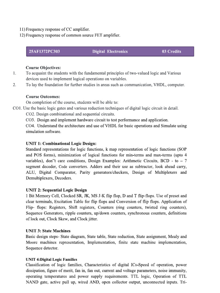 Digital Electronics Syllabus | PDF
