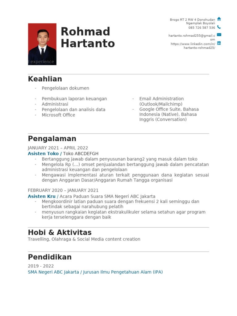 Free Template CV Lulusan s1 by Vina Muliana | PDF