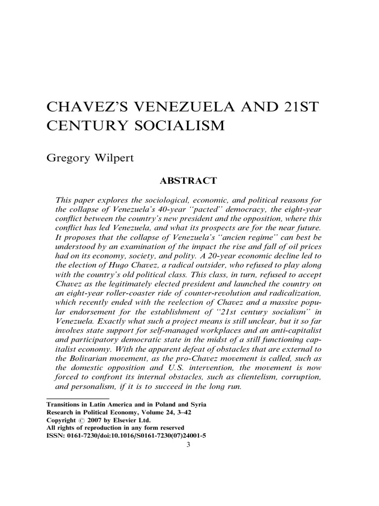 Chavez's Venezuela and 21st C Socialism | PDF | Hugo Chávez | Venezuela