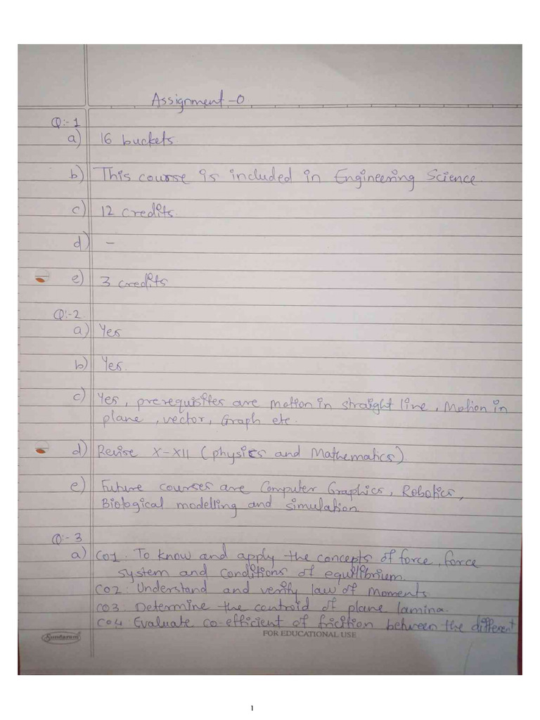 Engineering Mechanics Assignment 0 | PDF