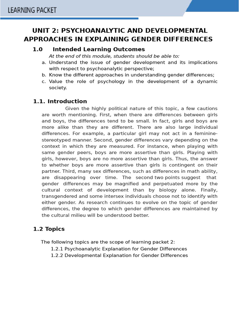 Psychoanalytic Views on Gender Differences | PDF | Gender | Gender Studies