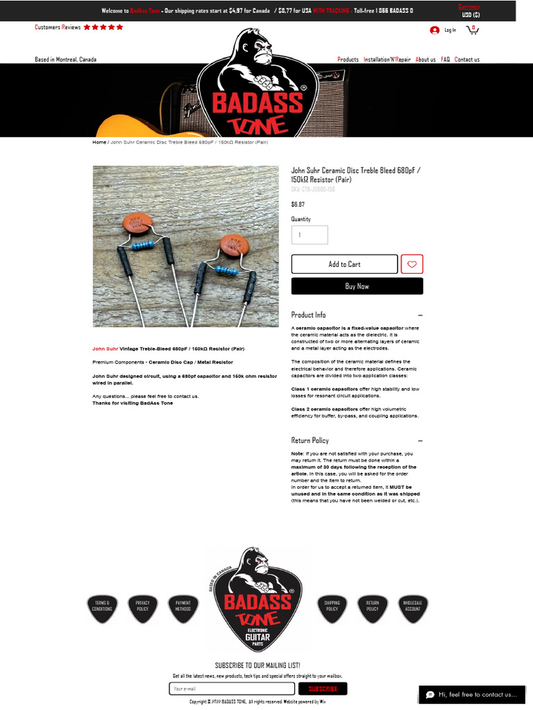 John Suhr Ceramic Disc Treble Bleed 680pF: 150kΩ Resistor (Pair ...