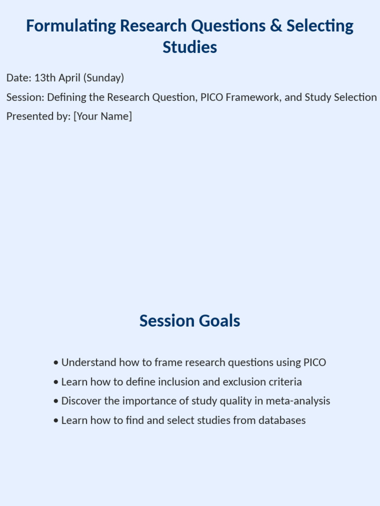 PICO Research Question Presentation | PDF | Meta Analysis | Cognition