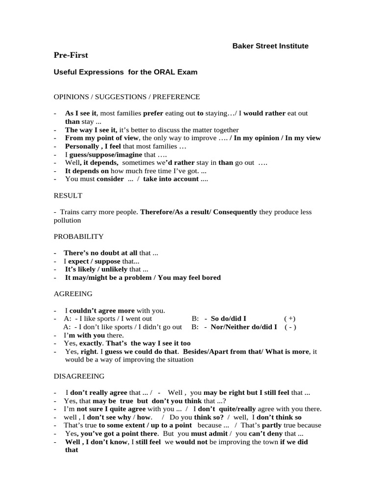 Oral Expressions Pre-First | PDF