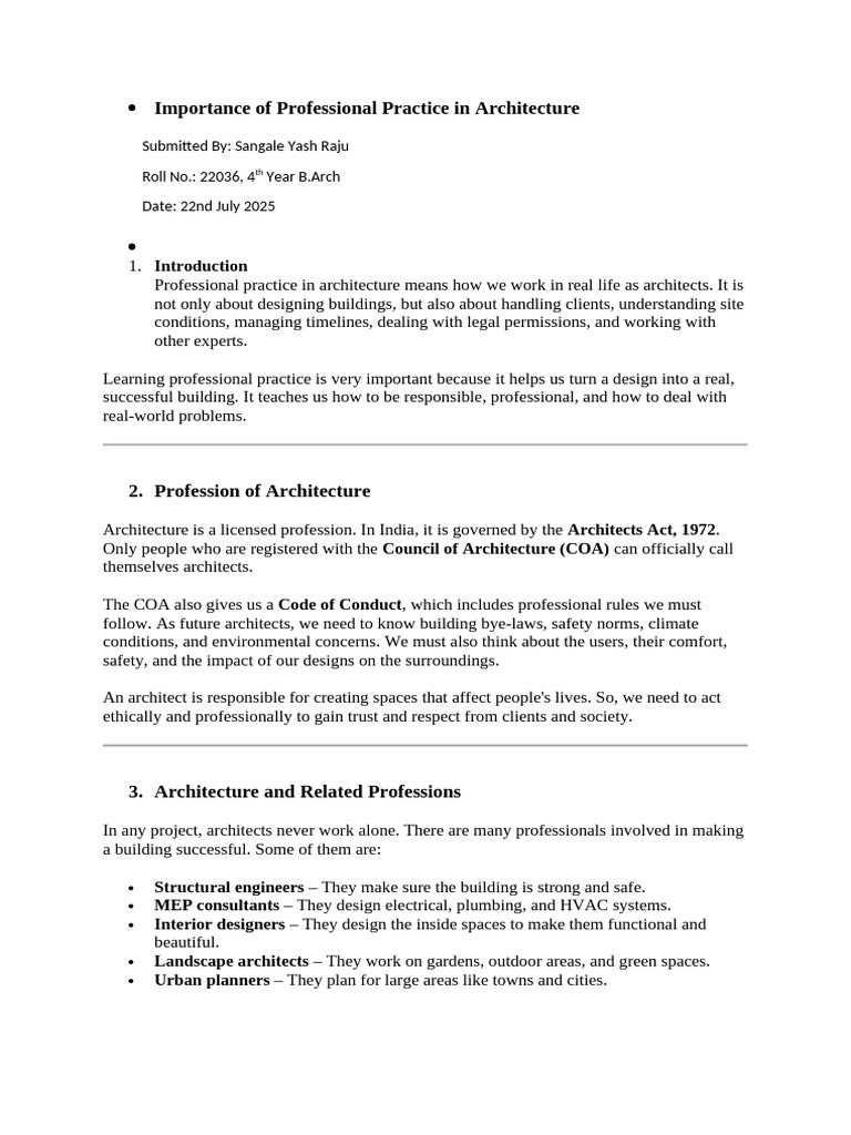 Importance of Professional Practice in Architecture | PDF